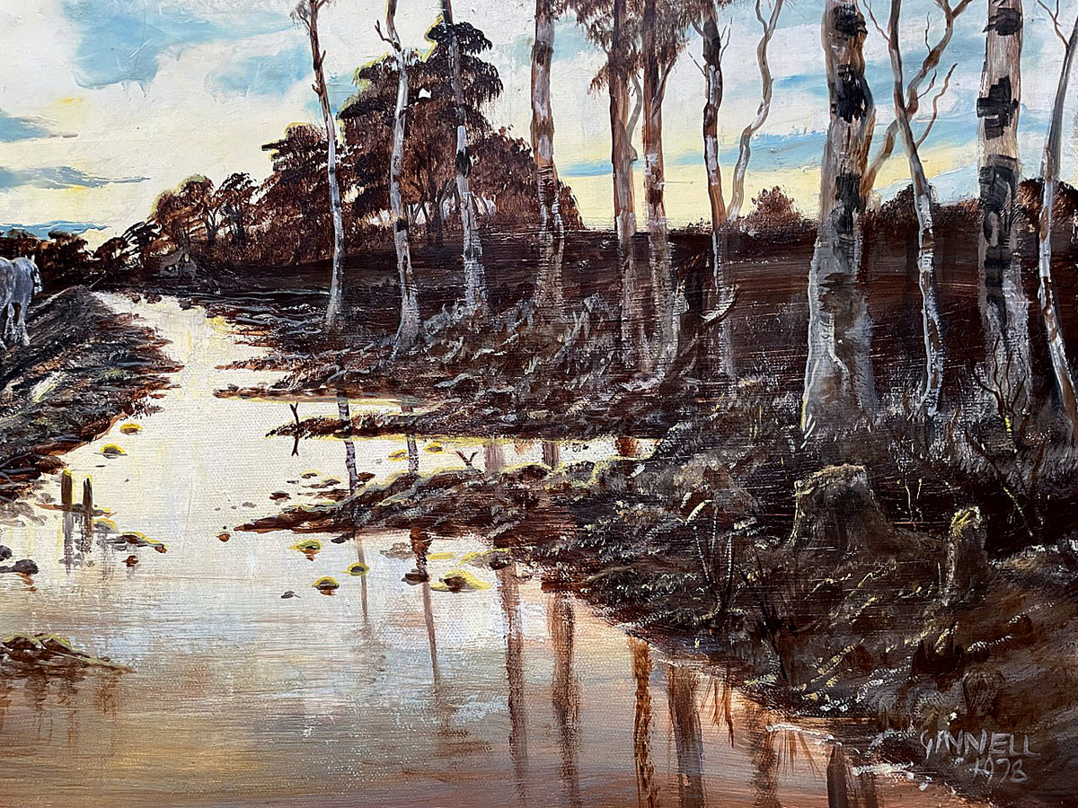 Fine Vintage Mid C20th Oil on Canvas - "The Long Day" - John Ginnell 1 ...