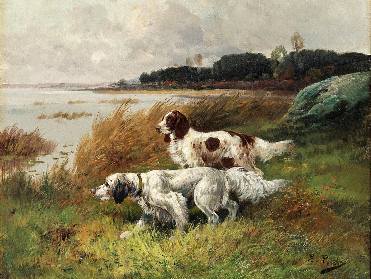 Fine Oleograph on Canvas of a Pair Setters Duck Hunting. – Mulberry Art